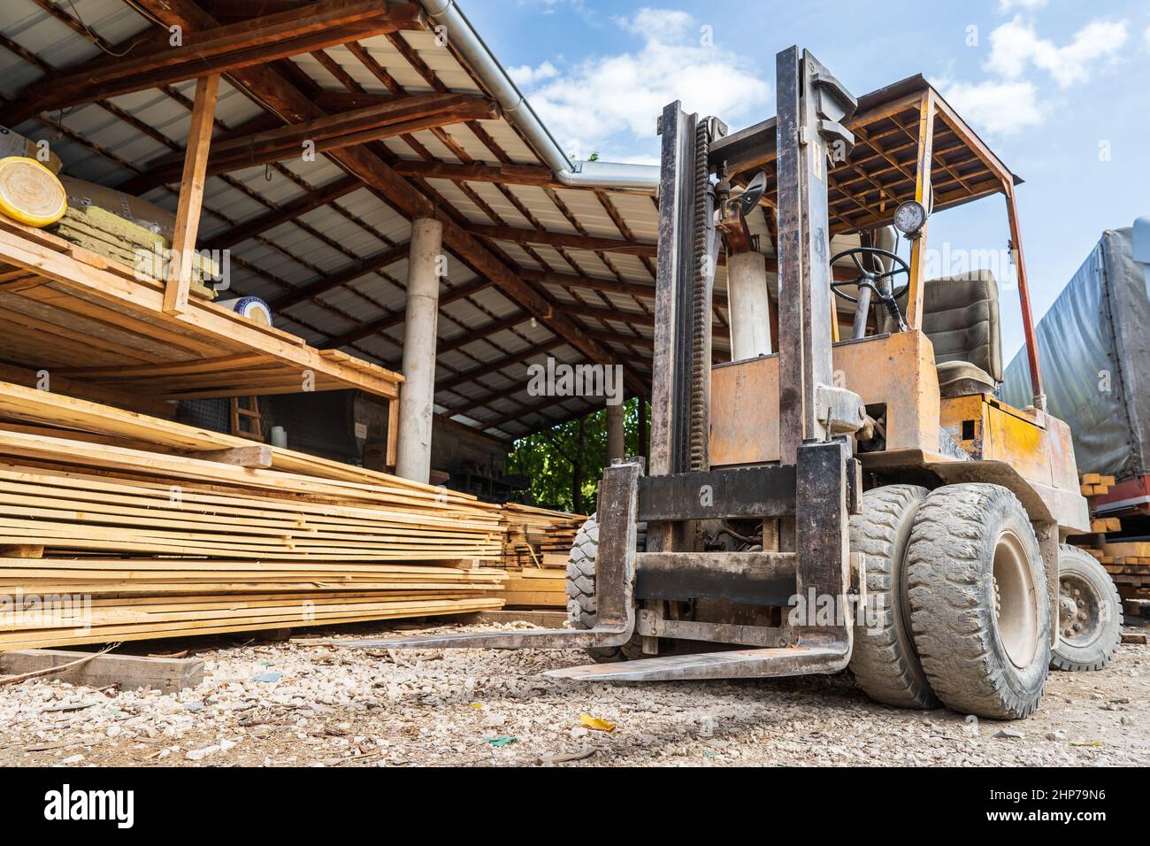 Forklift loader for warehouse fork lifter ready for work Stock Photo ...