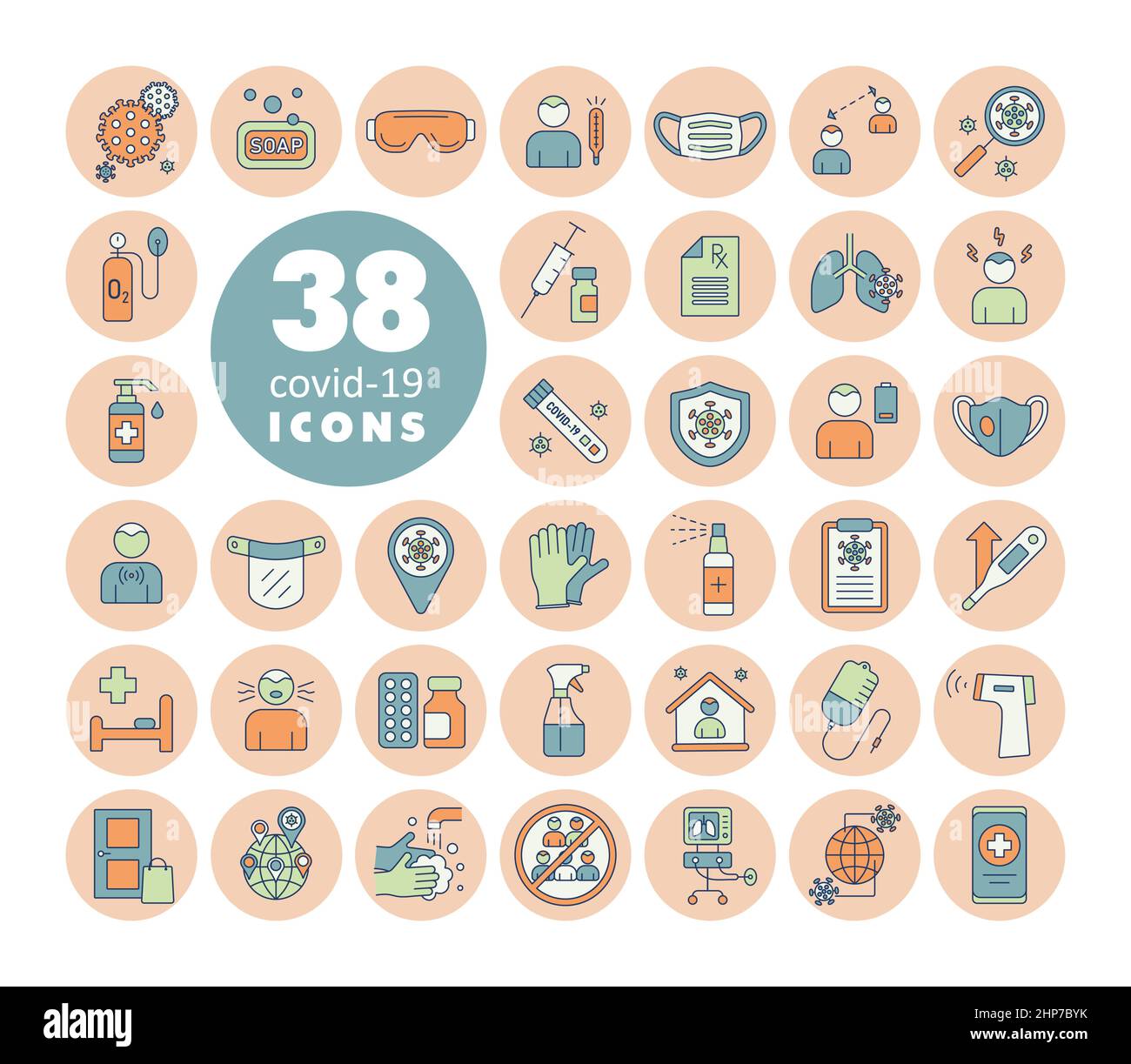 Set corona virus vector icons. Symptoms and protective Stock Vector ...