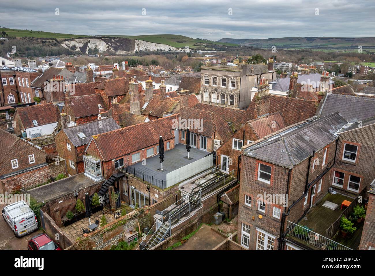 Brighton, February 3rd 2022: The view from the top of Lewes Castle ...