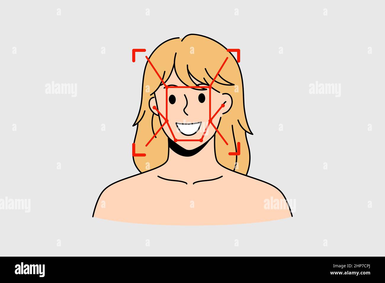 Portrait of smiling woman use emotion detection app Stock Vector Image ...