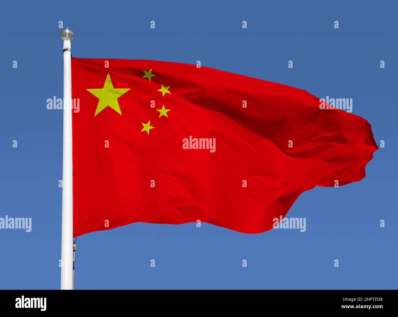Shot of the china flag blowing in the wind with sky background Stock ...