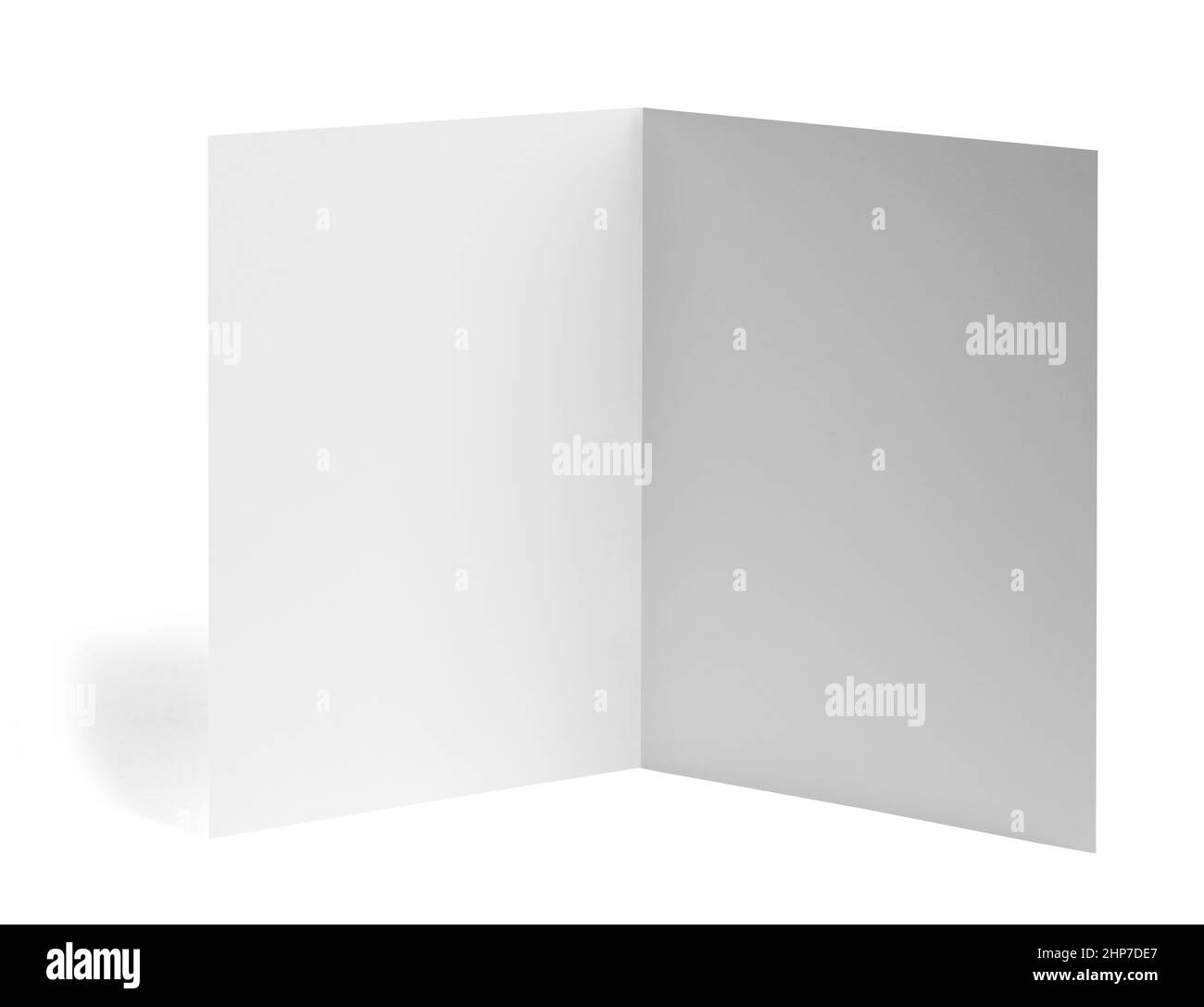 close up of a blank folded leaflet white paper on white background ...