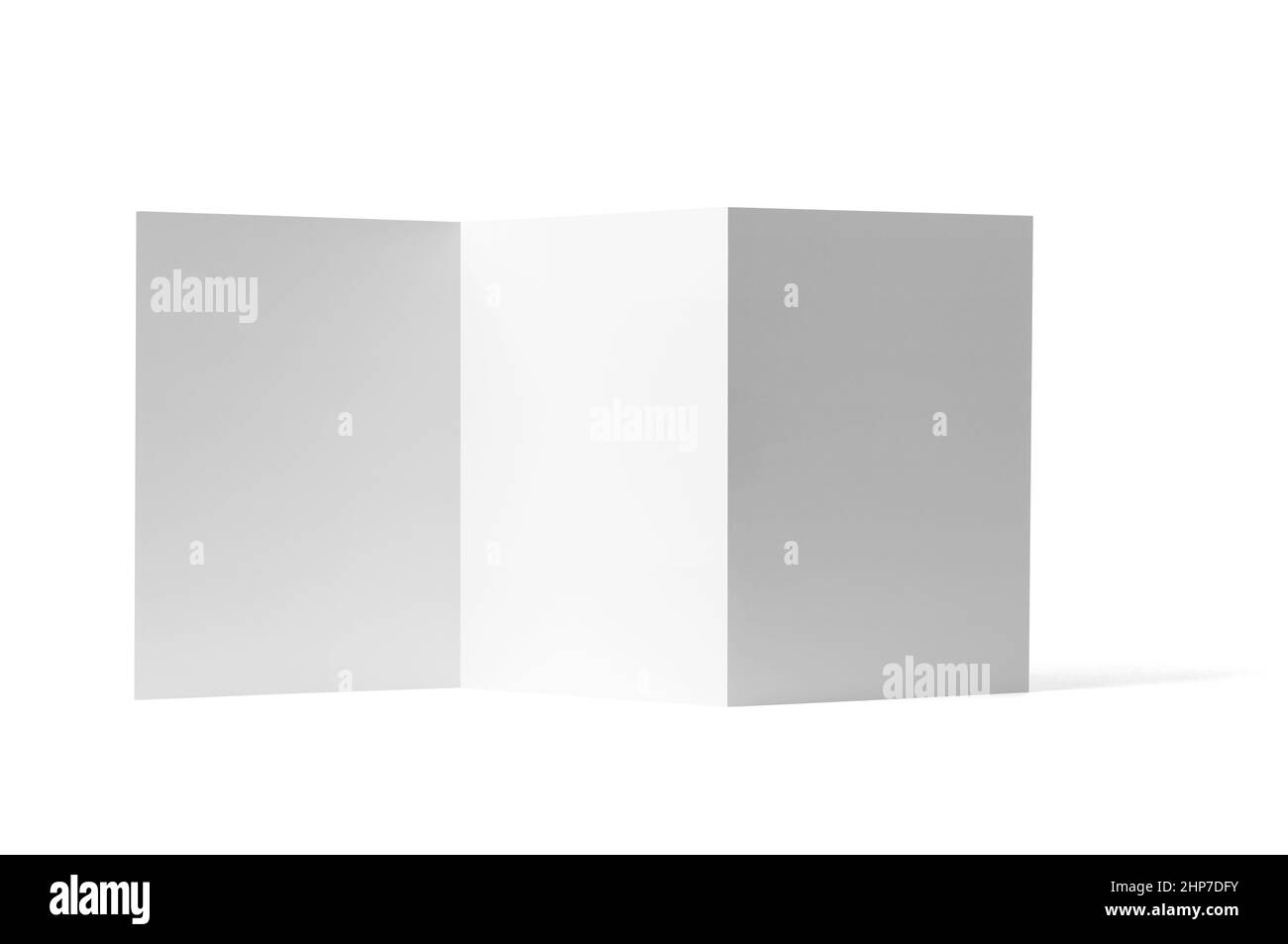 close up of a blank folded leaflet white paper on white background ...