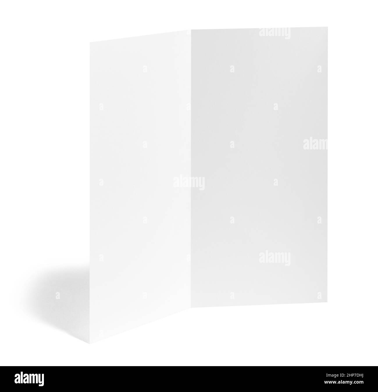 close up of a blank folded leaflet white paper on white background ...