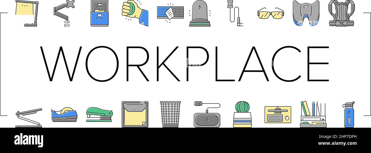 Workplace Accessories And Tools Icons Set Vector Stock Vector Image ...