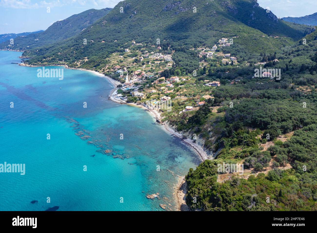 Skala and Paramonas villages over Ionian Sea in Meliteieis area on ...