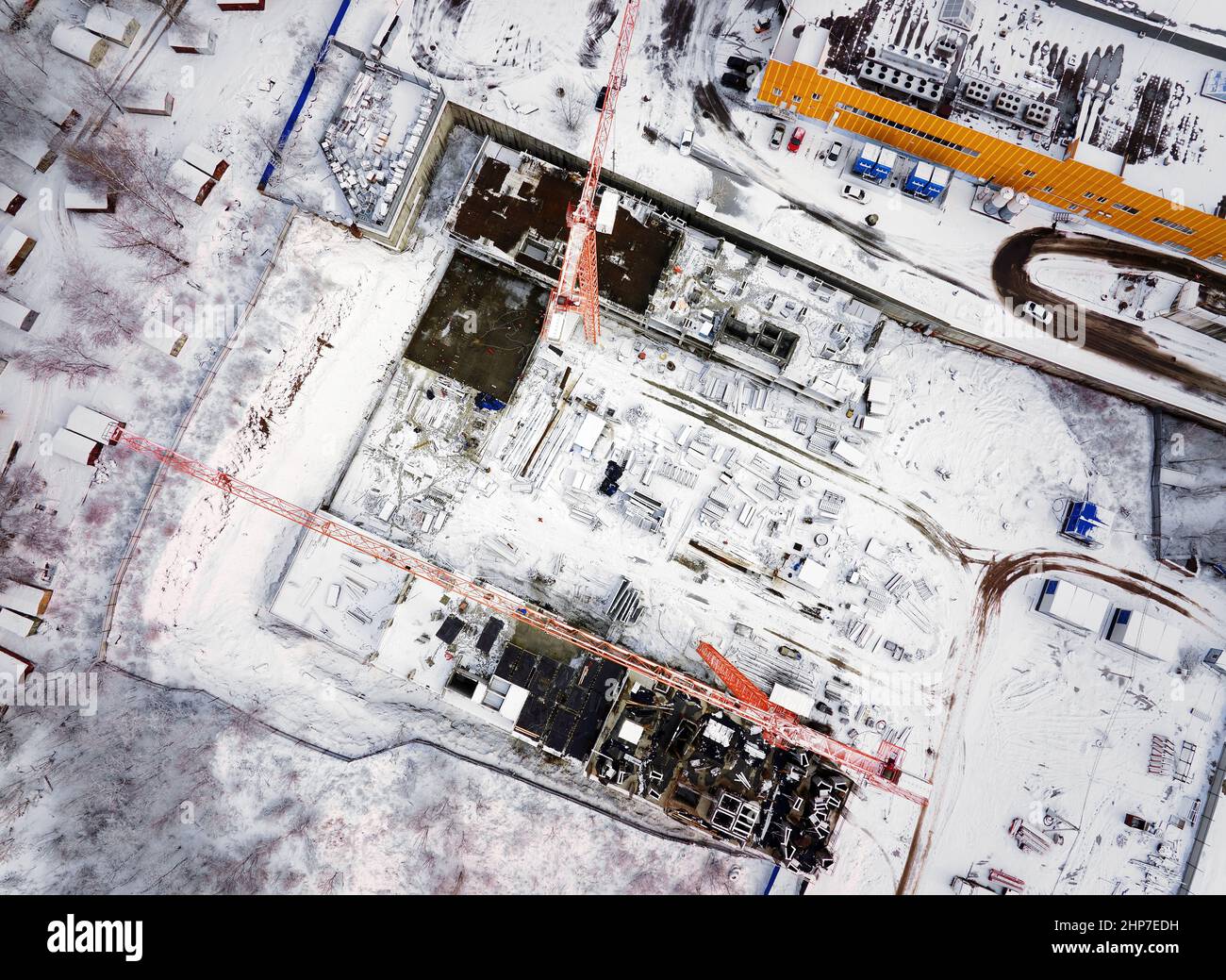 Construction Crane from Above. tower crane on the construction site ...