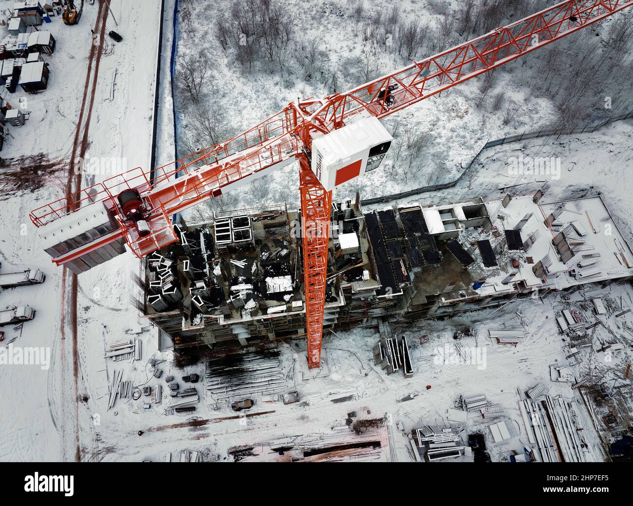 Construction Crane from Above. tower crane on the construction site ...