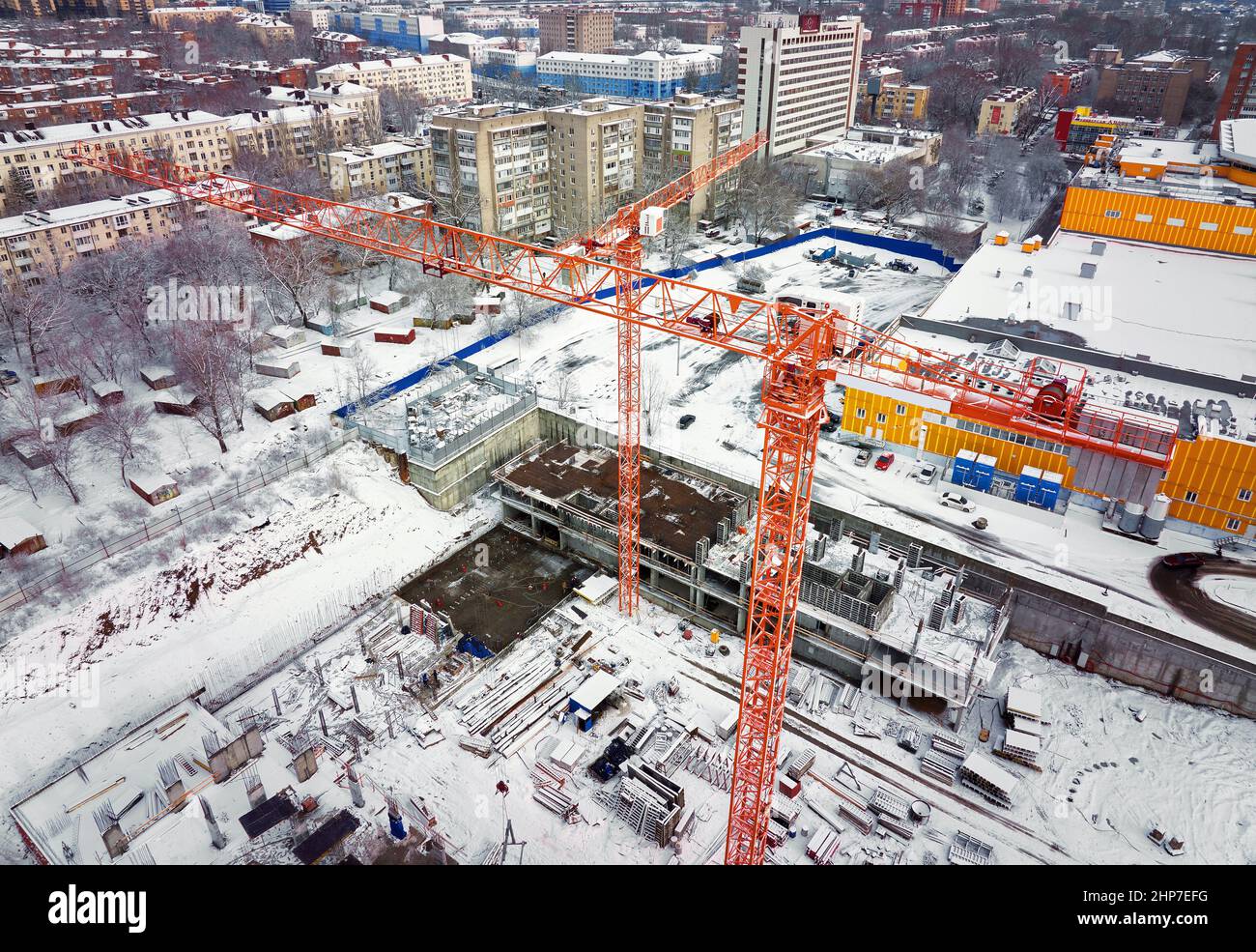 Construction Crane from Above. tower crane on the construction site ...
