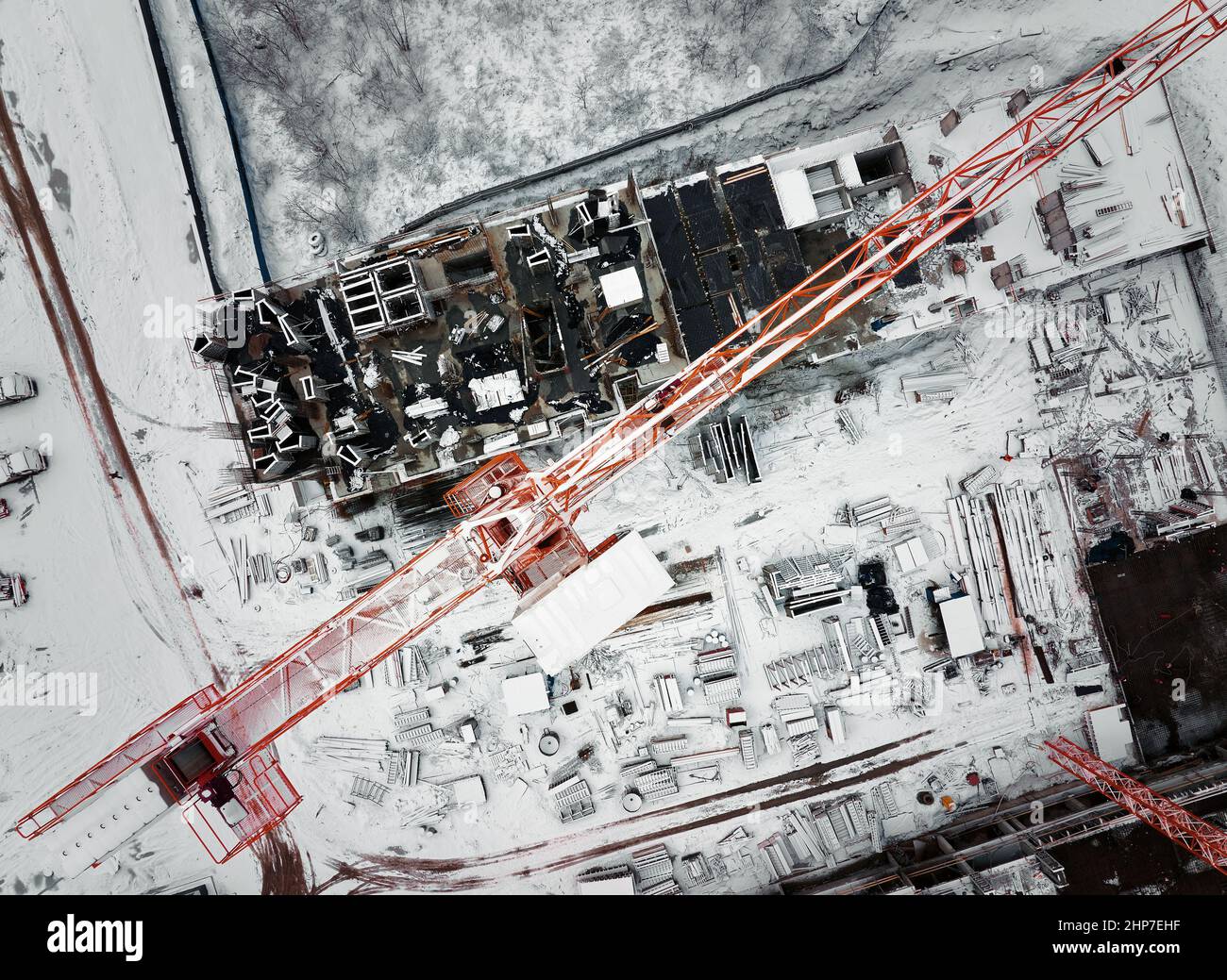 Construction Crane from Above. tower crane on the construction site ...