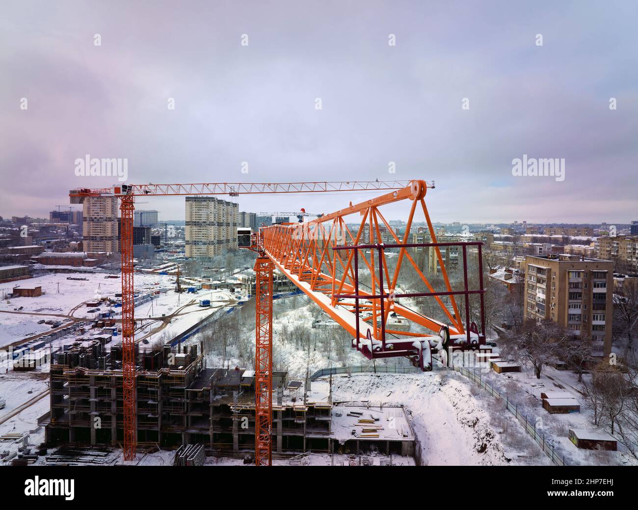 Construction Crane from Above. tower crane on the construction site ...