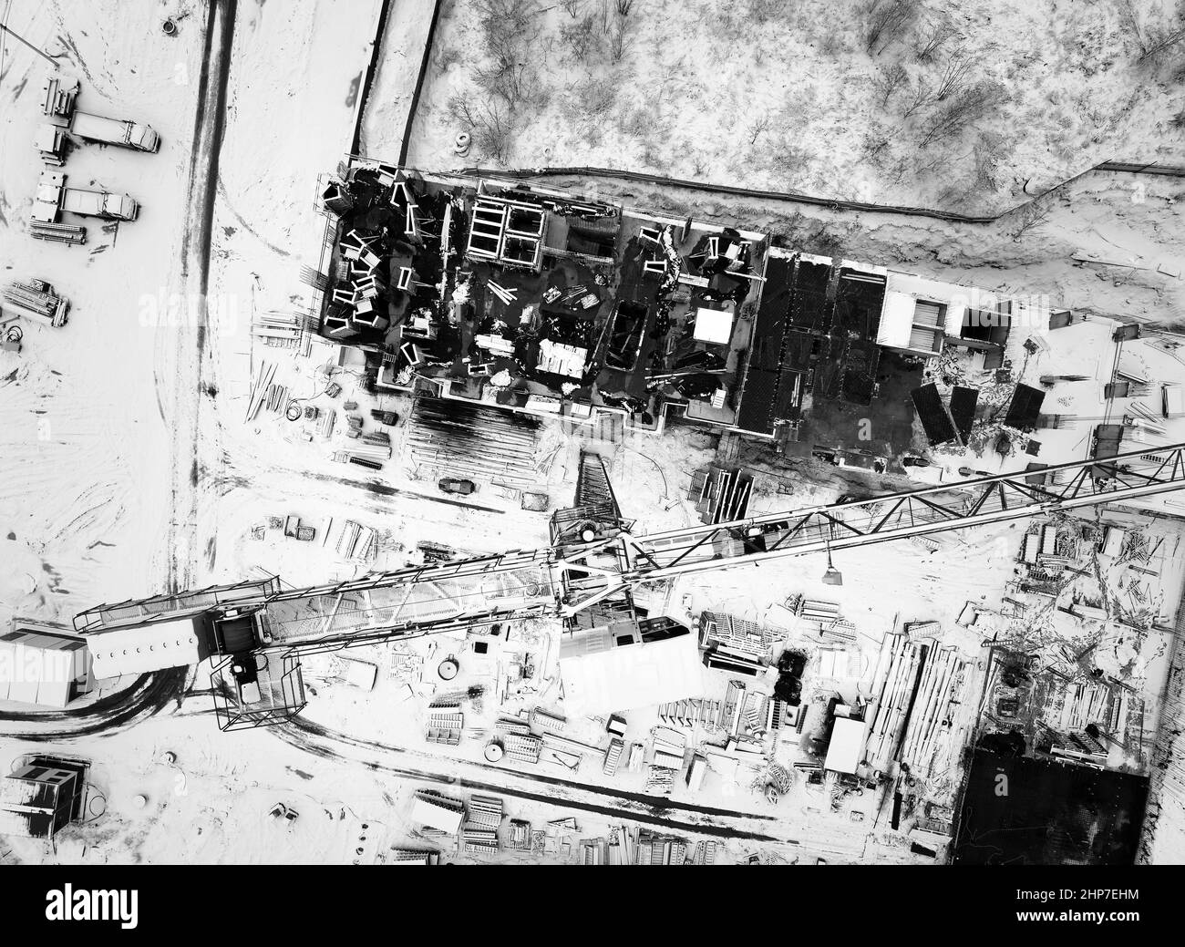 Construction Crane from Above. tower crane on the construction site ...