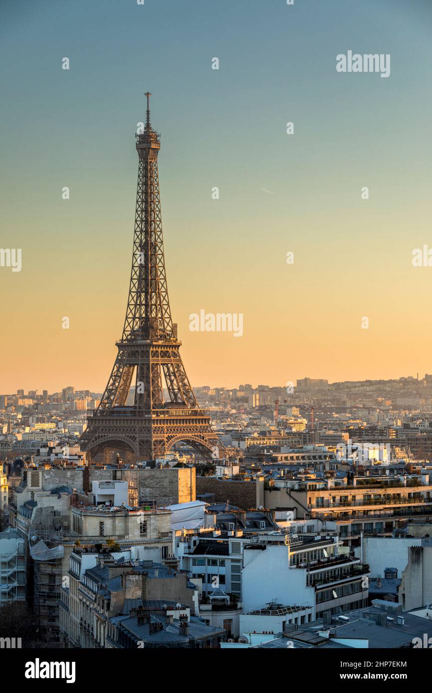 Paris, France - February 9, 2022: Eiffel Tower as seen from Arc de Triomphe roof in Paris Stock ...