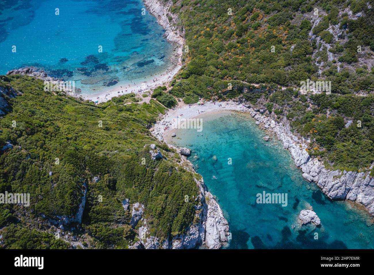 Drone view of Porto Timoni and Limni beach - famous double beach near ...