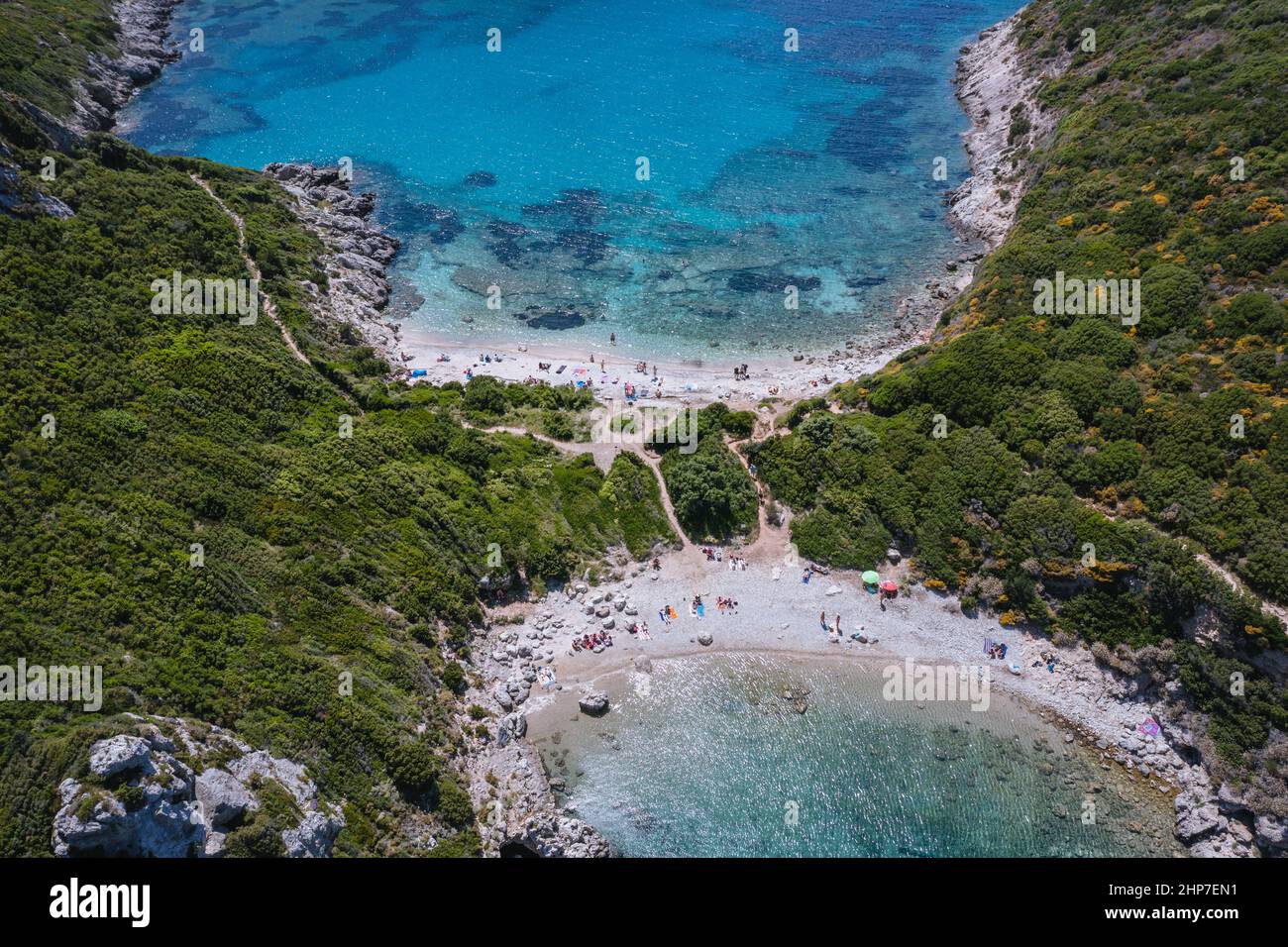 Aerial view of Porto Timoni and Limni beach - famous double beach near ...