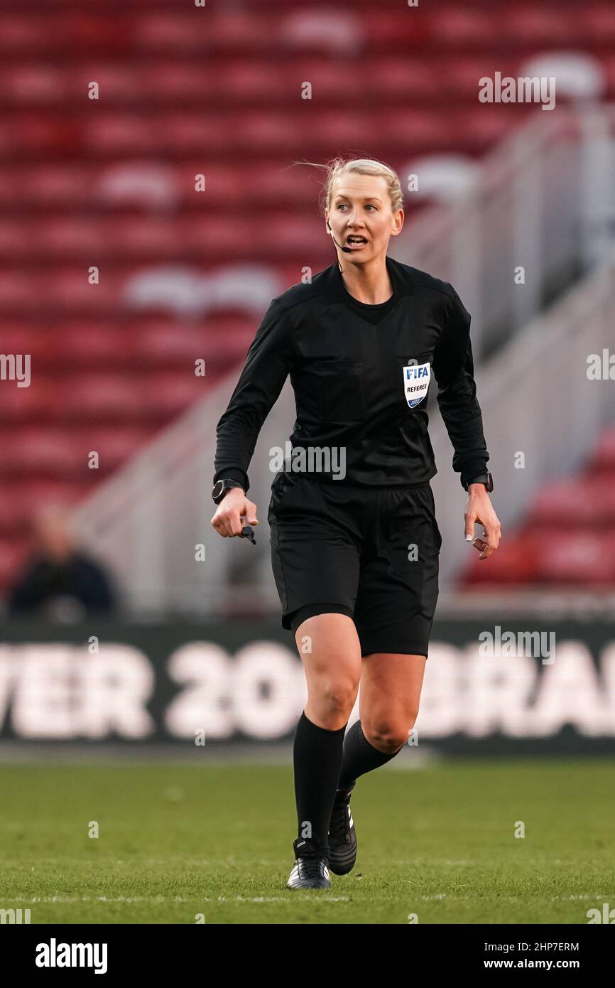 Middlesborough, England, February 17th 2022: Referee Tess Oloffson (SWE ...