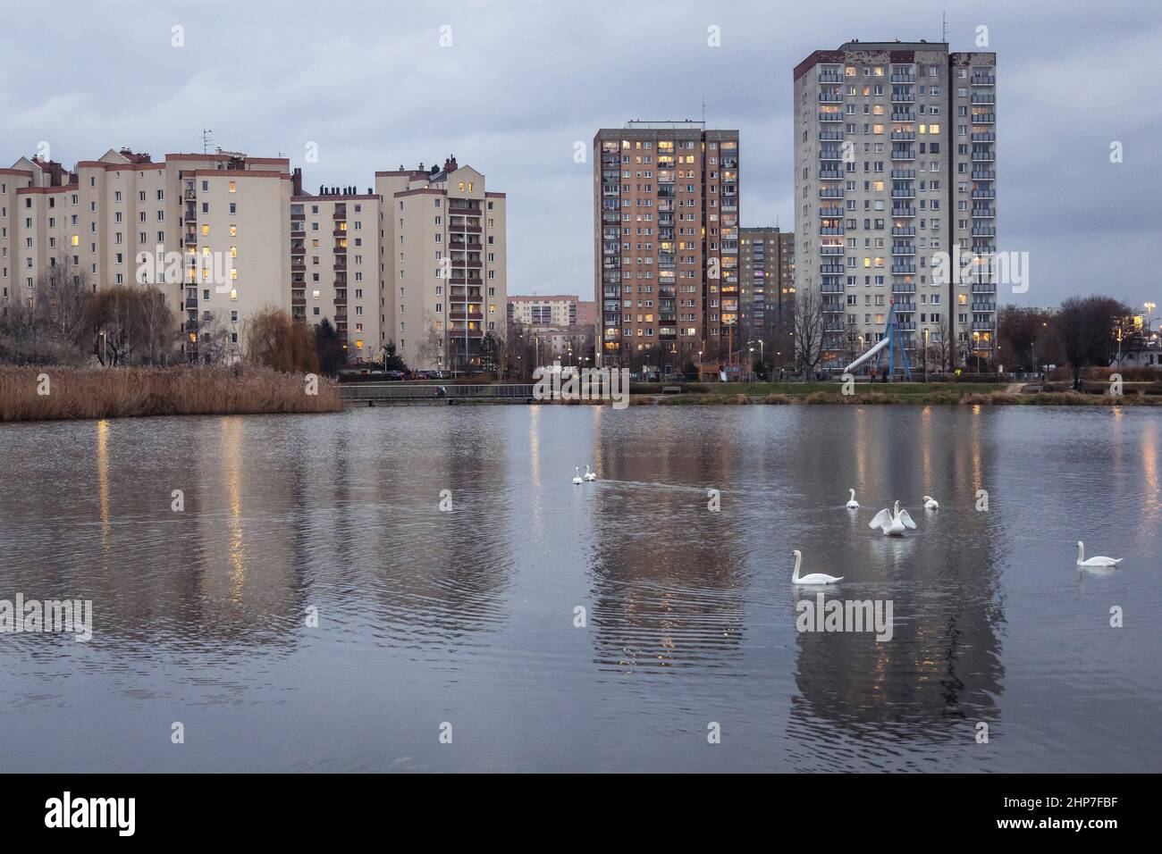 Old residential building over Balaton lake in Goclaw subdistrict of ...