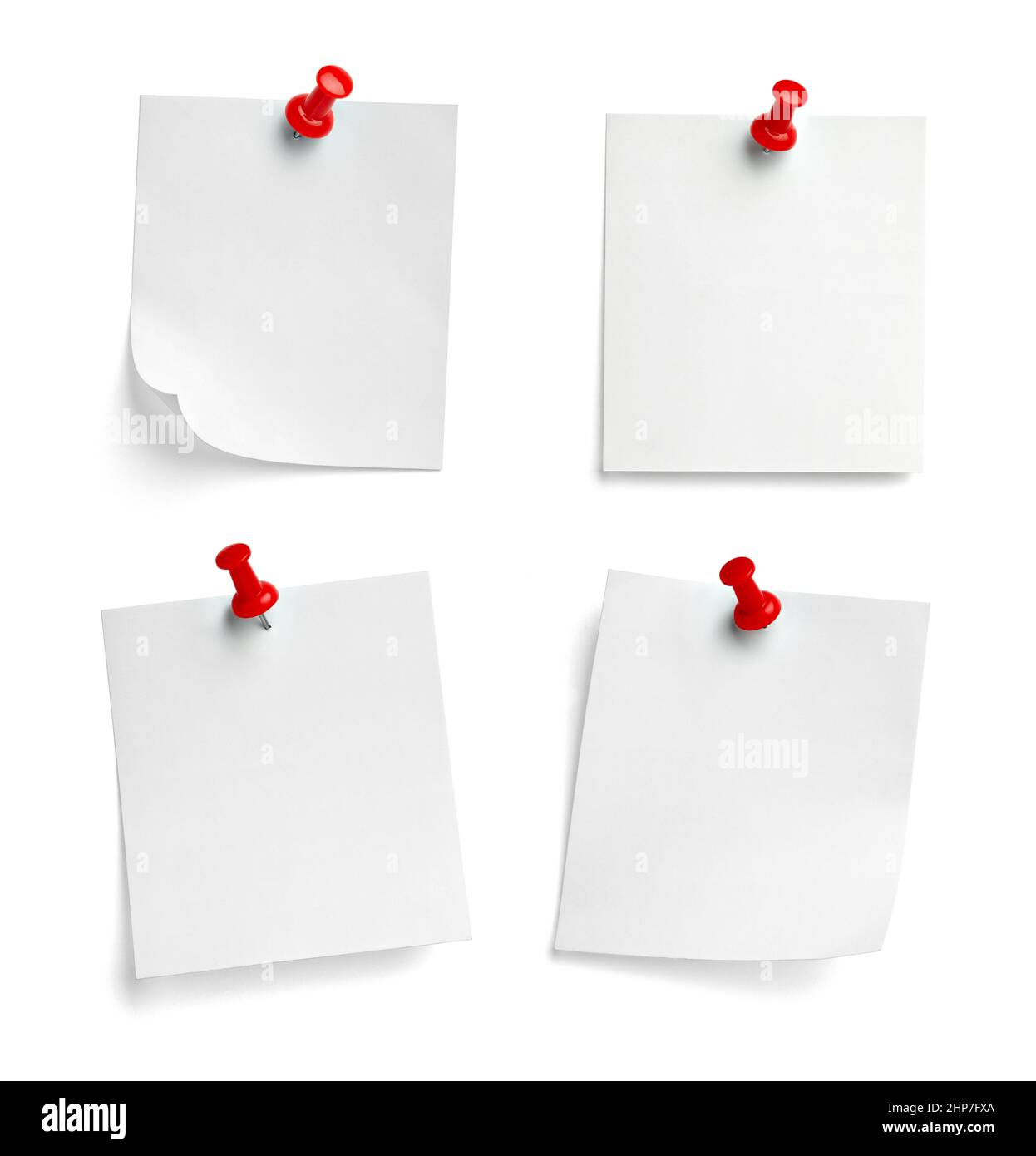 collection of various note paper with a push pin on white background ...