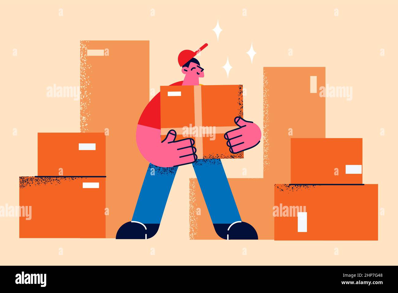 Happy deliveryman hold box deliver package to customer Stock Vector ...