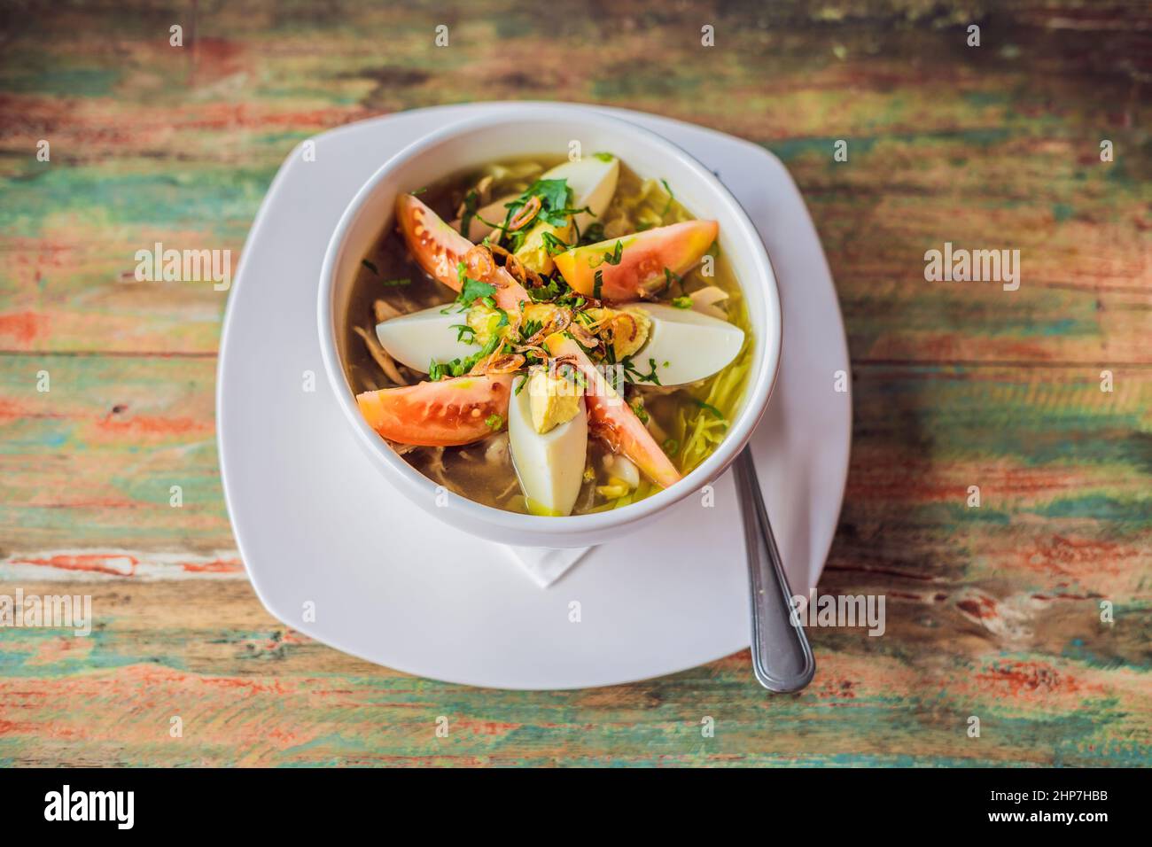 Soto is a traditional Indonesian soup mainly composed of broth, chicken ...