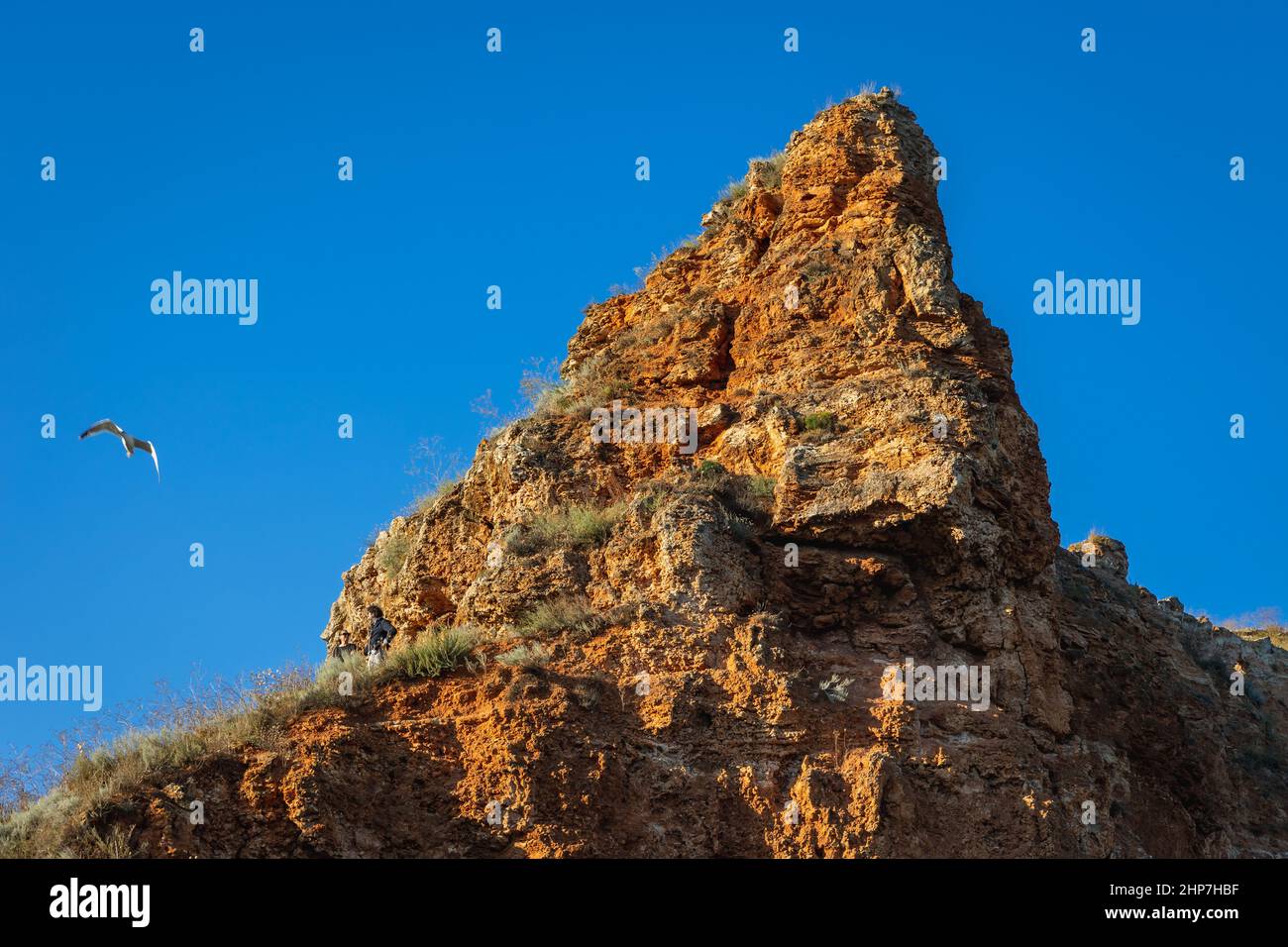 Rocks above Bolata bay and beach near Balgarevo village in Kaliakra ...
