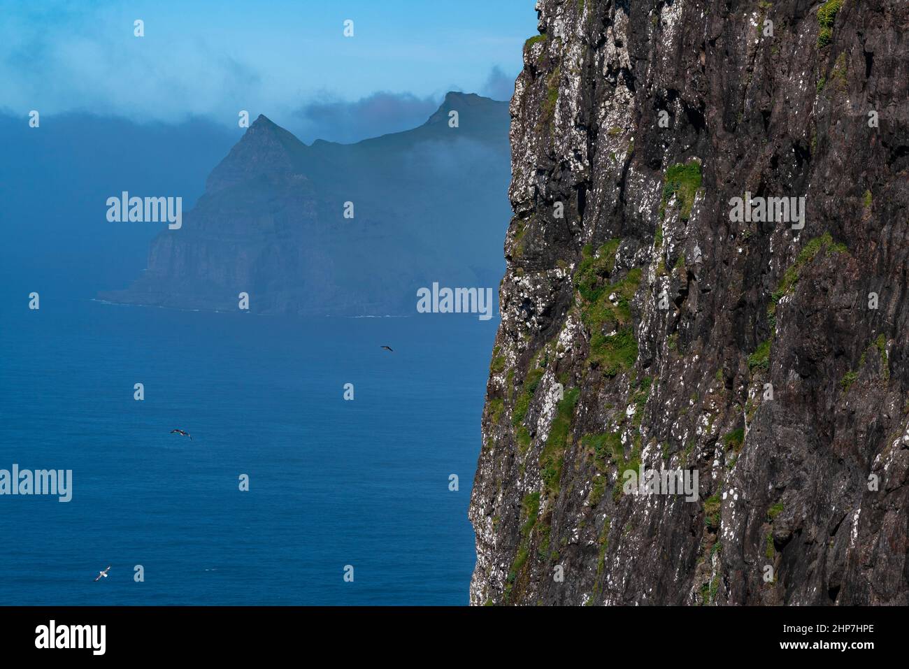 Mykines Island from Vagar Island, Faroe Islands, Denmark Stock Photo ...