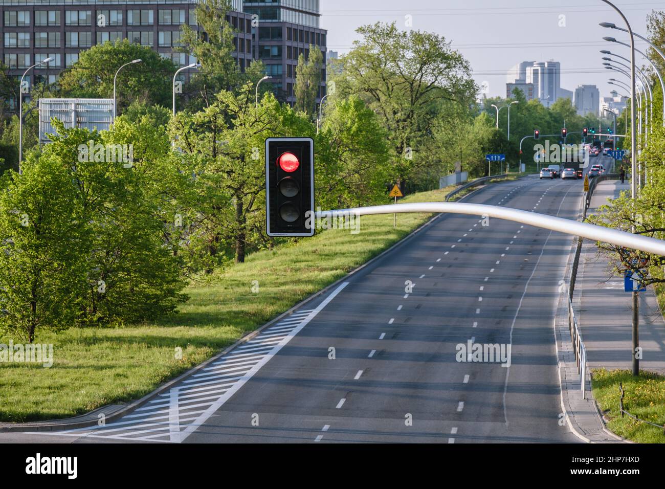 Traffic light on Zwirki i Wigury Street in Warsaw, capital of Poland ...