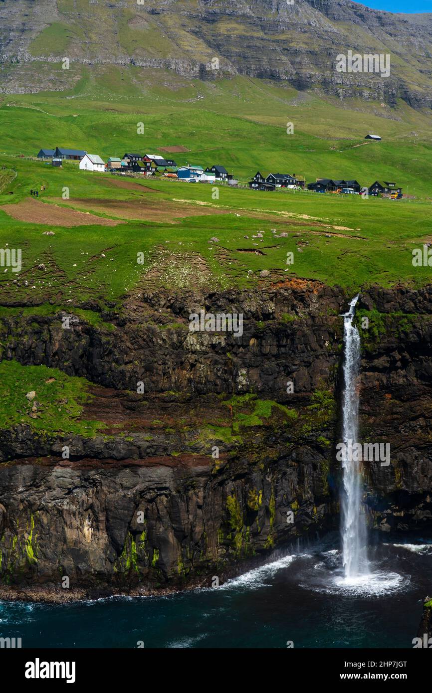 Mulafossur waterfall, Gasaldur, Vagar Island, Faroe Islands, Denmark ...
