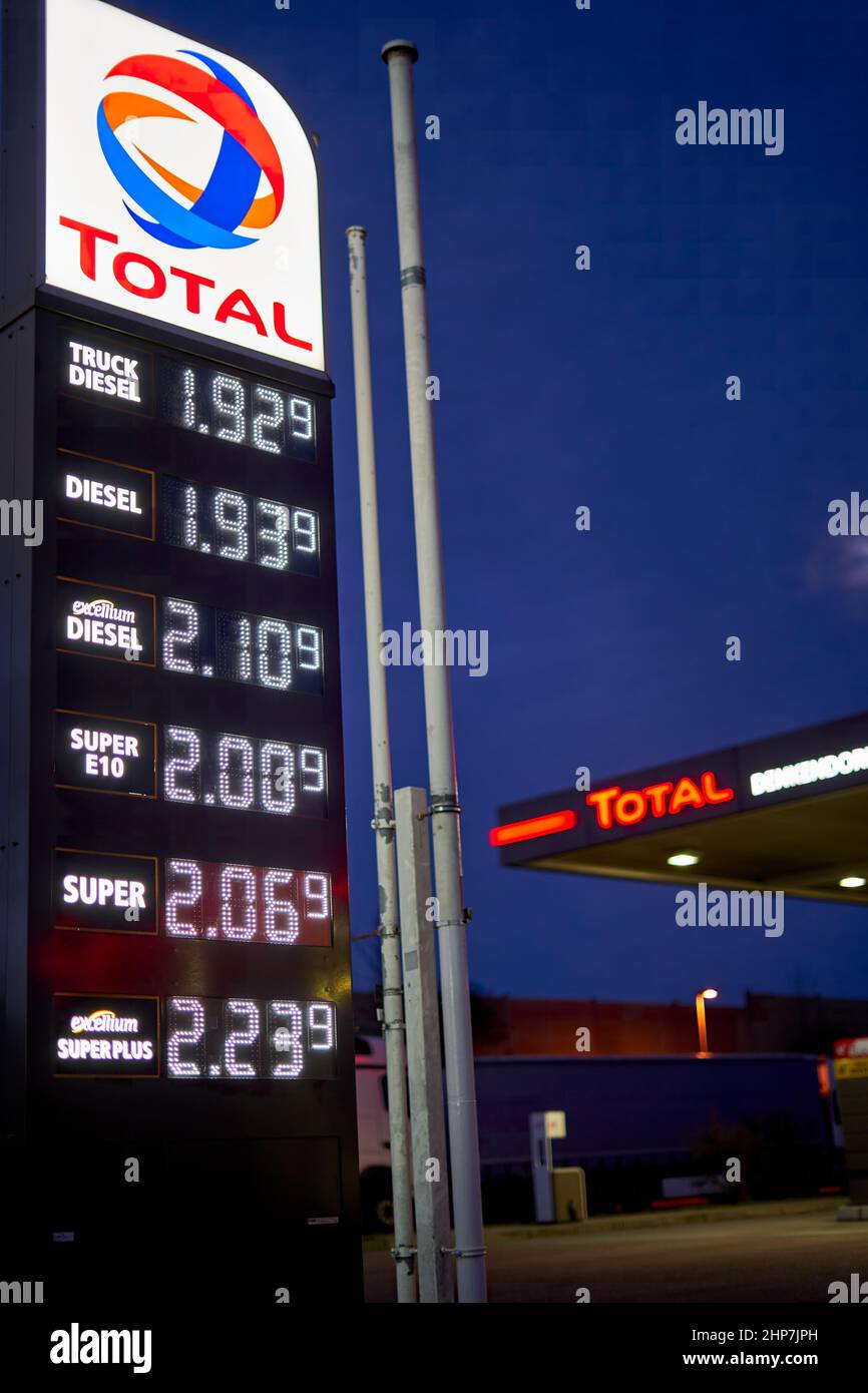 Denkendorf, Germany - February 19, 2022: Close up of price display in ...