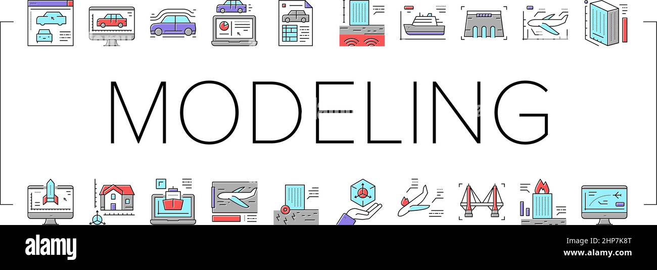 Modeling Engineering Collection Icons Set Vector sign Stock Vector ...