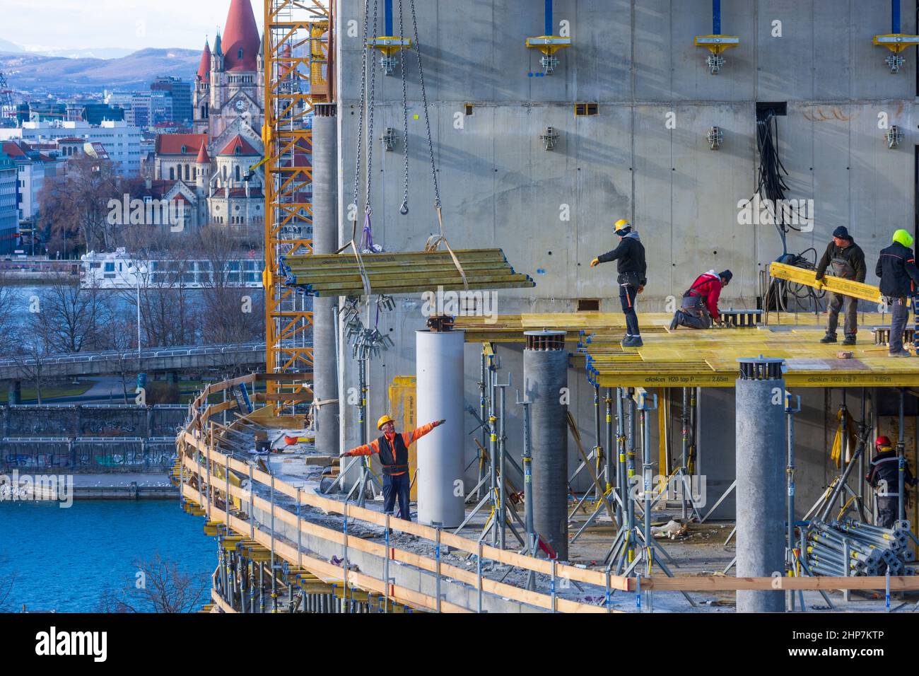 Wien, Vienna: high-rise apartment building in construction ...