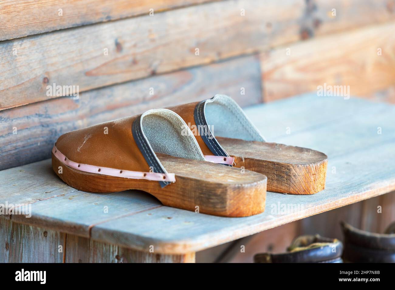 Old vintage wooden clogs hi-res stock photography and images - Alamy