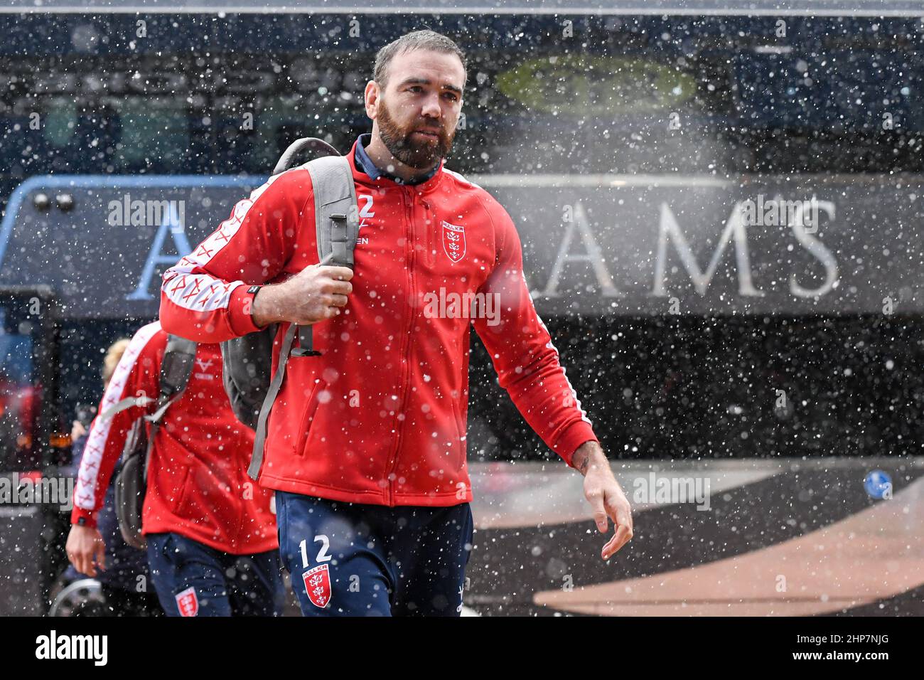 Kane Linnett #12 of Hull KR arrives at the John Smith's stadium for the ...