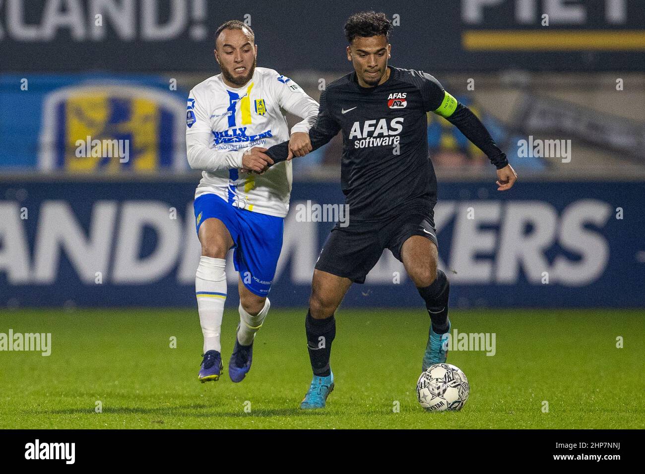 WAALWIJK , NETHERLANDS - FEBRUARY 10: Owen Wijndal of AZ and Iliass Bel Hassani of RKC during ...