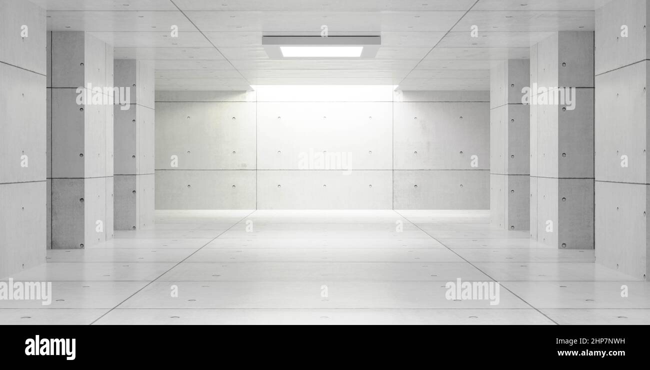 white modern concrete basement subground hall with day lighting 3d ...