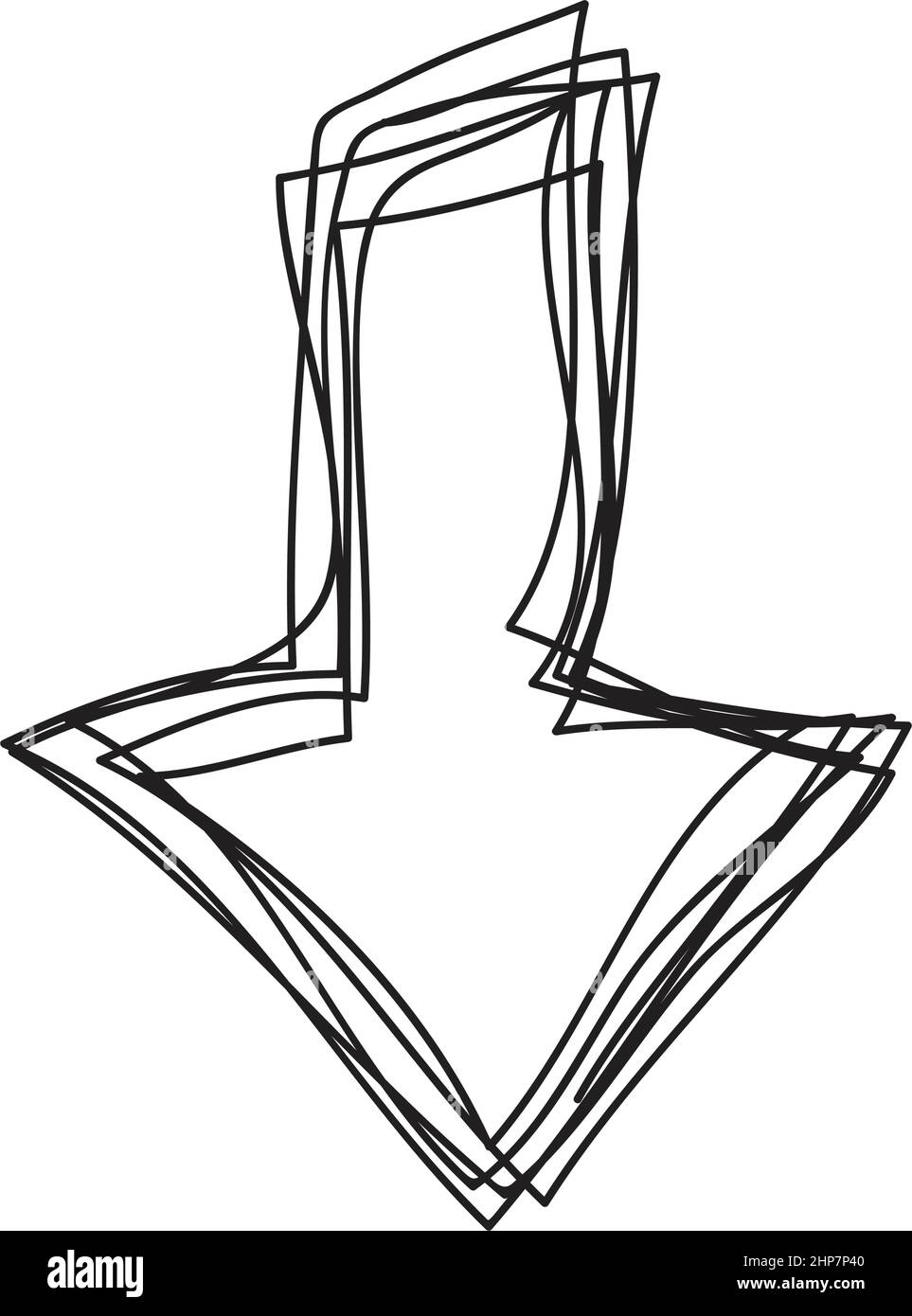 Hand drawn down arrow doodle, sketch scribble element, pencil art ...