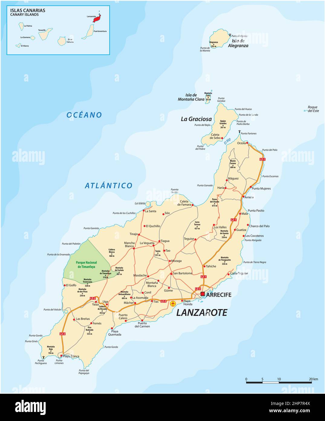 Vector road map of Canary Island Lanzarote Stock Vector Image & Art - Alamy