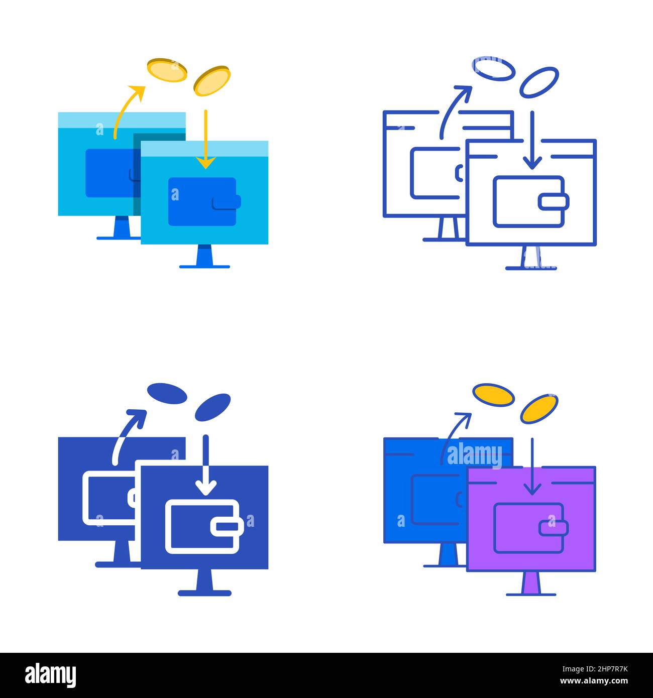 Financial transaction icon set in flat and line style. Money transfer ...