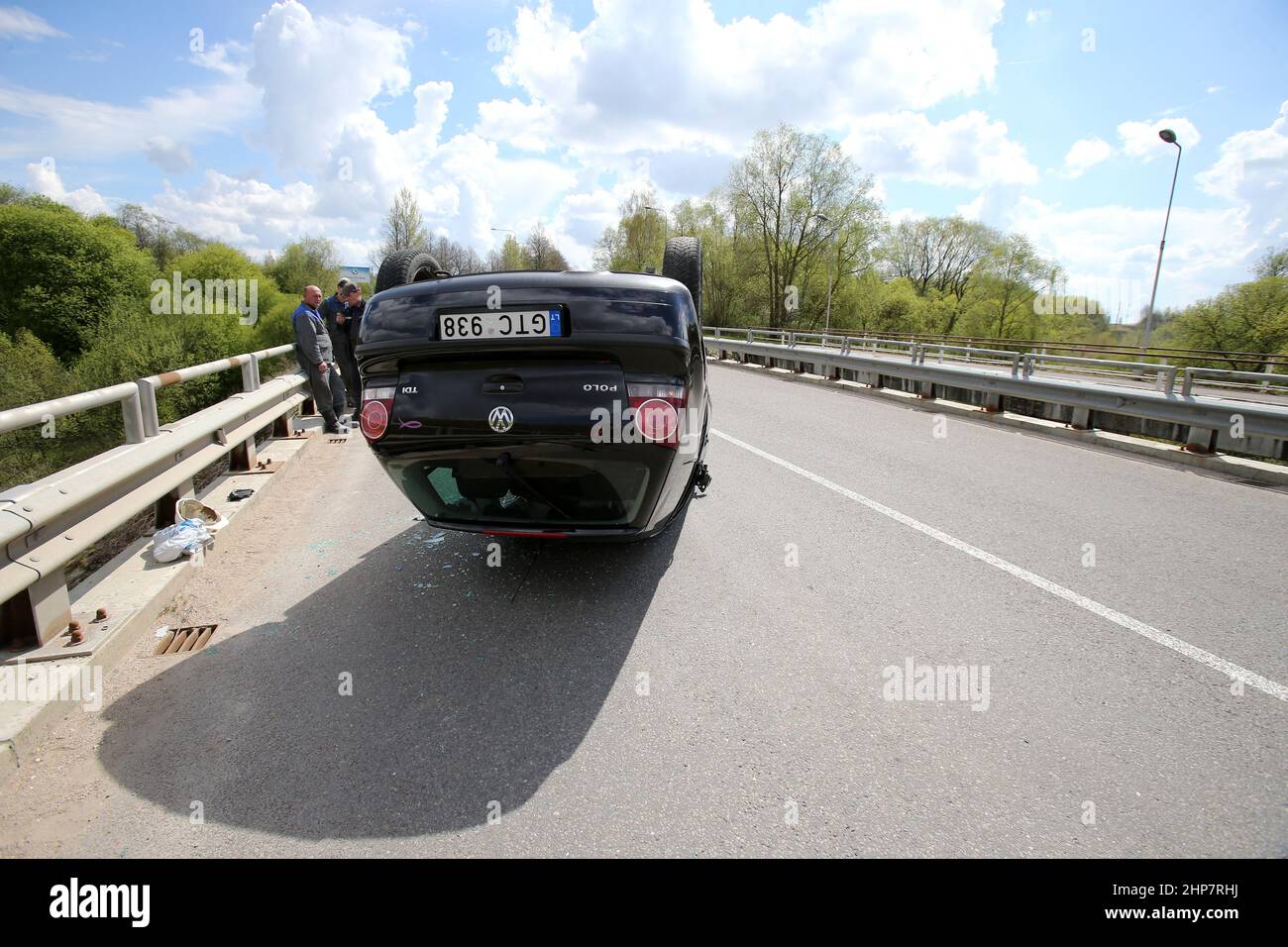 The car overturned on a country road. Unsafe speed. Kedainiai district ...