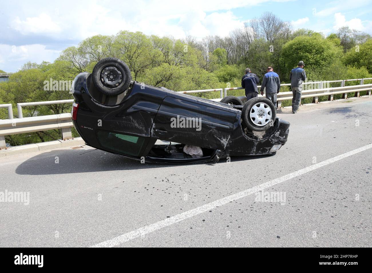 The car overturned on a country road. Unsafe speed. Kedainiai district ...