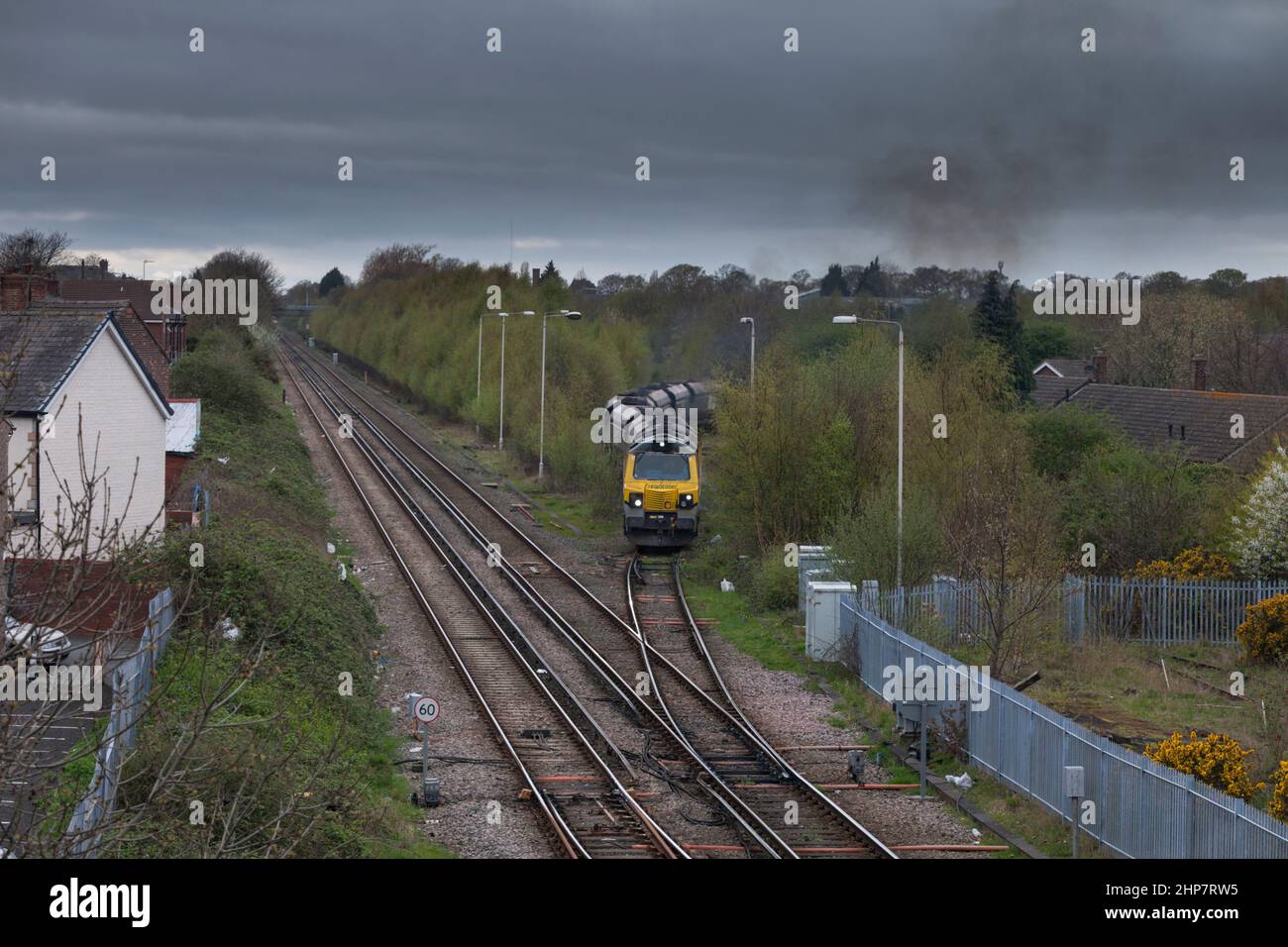 Freightliner class 70 diesel locomotive 70006 at Ellesmere Port leaving ...