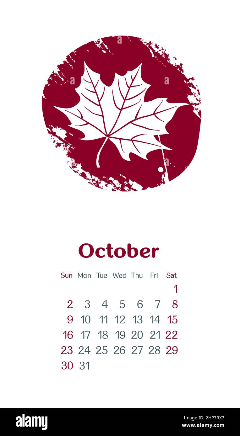 Calendar 2022 months October. Week starts Sunday Stock Vector Image ...