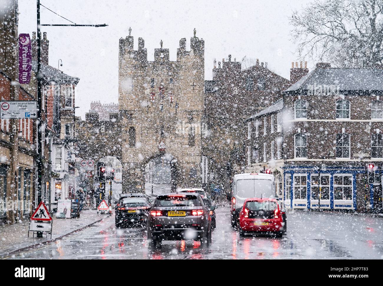 Heavy snow in York in Yorkshire, after Storm Eunice brought damage ...