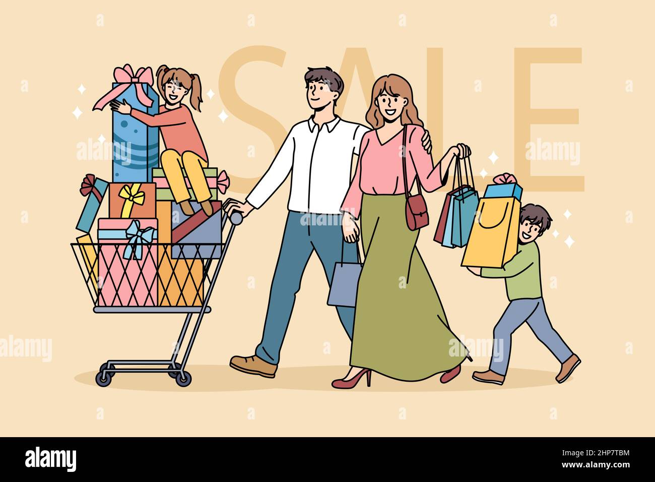 Family shopping vector Stock Vector Images - Alamy