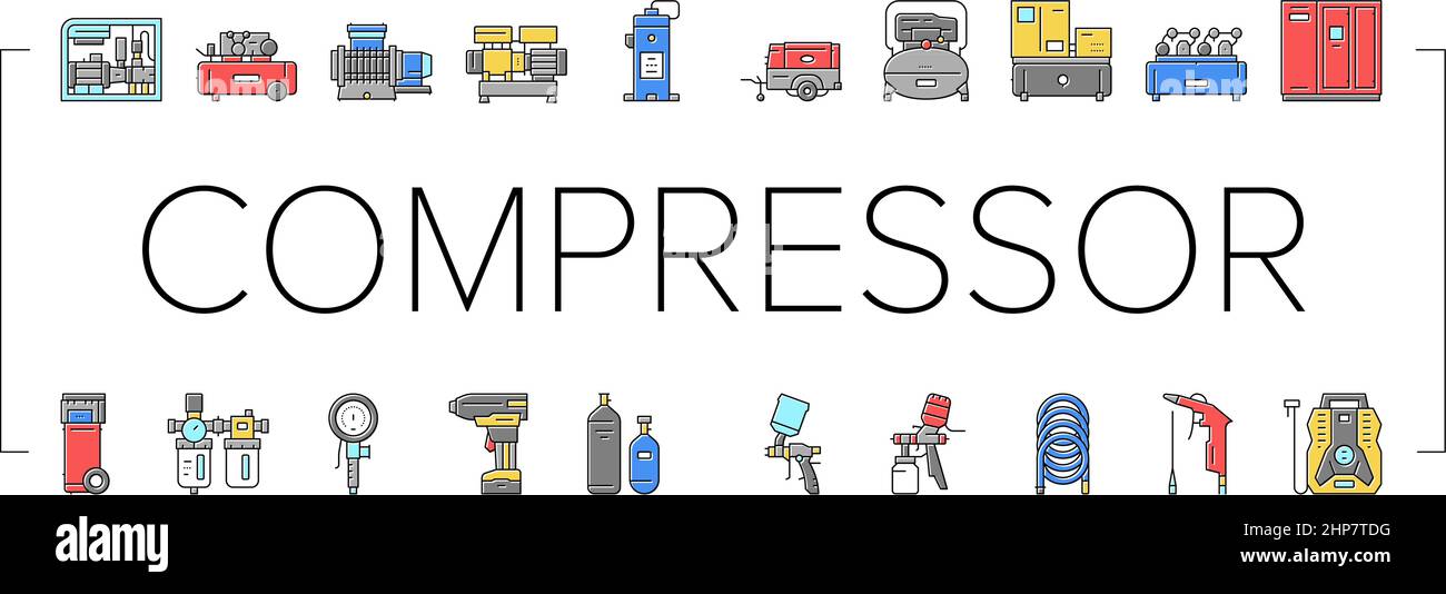 Air Compressor Tool Collection Icons Set Vector Stock Vector Image ...