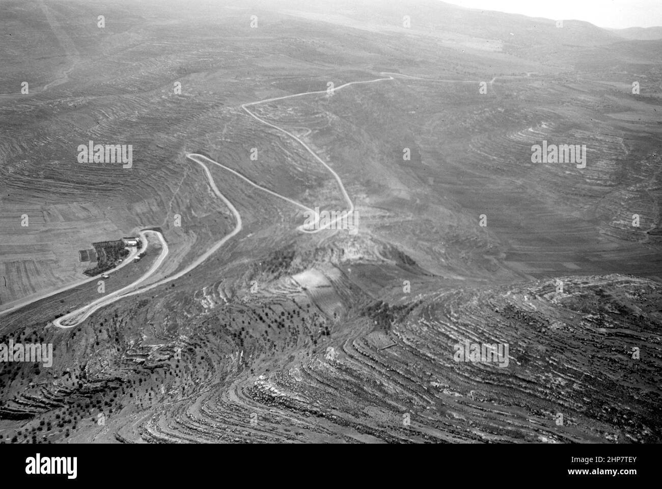Middle East History: Air views. Lubban. Showing zig-zag motor road ...