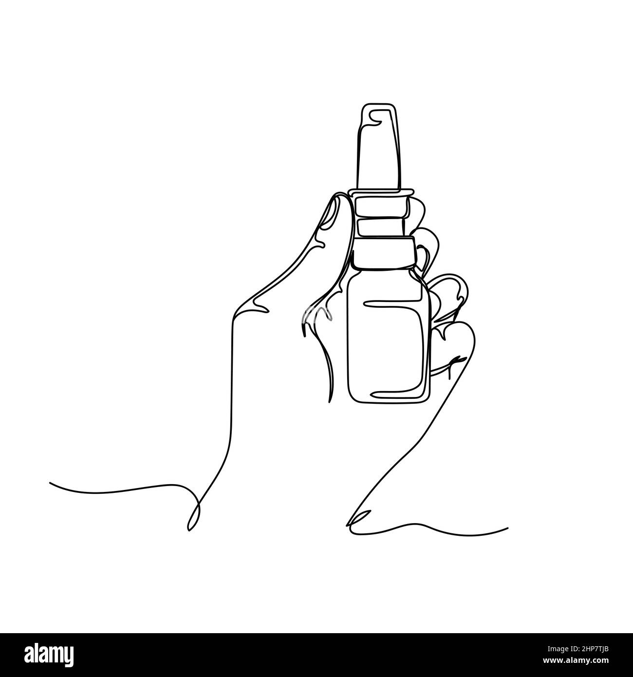 Vector continuous one single line drawing icon of hand holding nasal ...