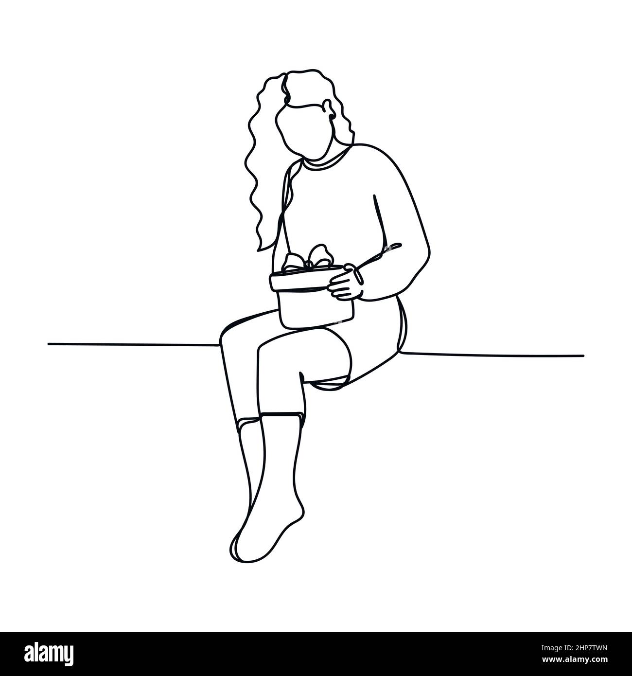 Vector Abstract Continuous One Single Simple Line Drawing Icon Of Girl