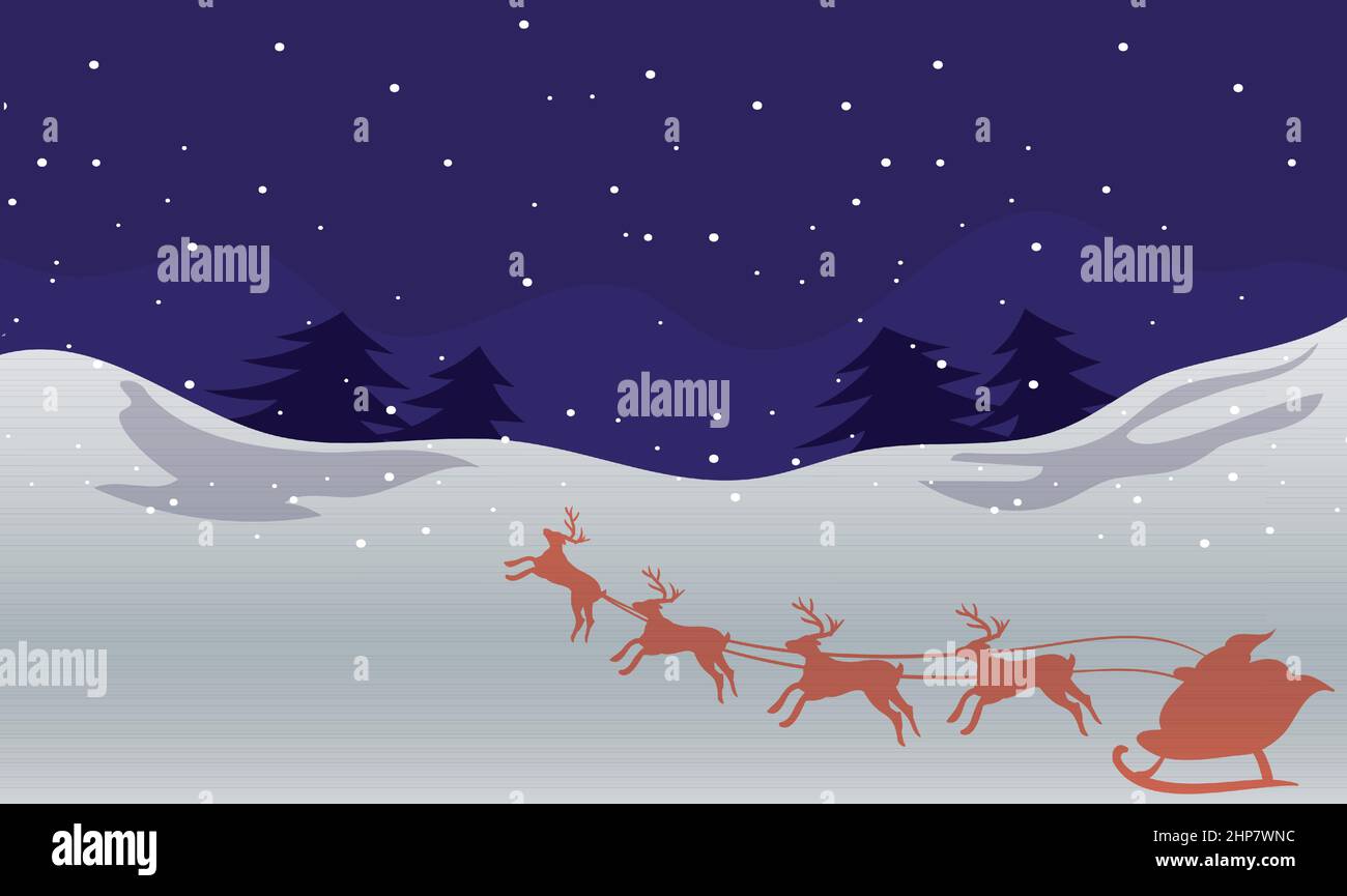 Santa Claus vehicle travel in snow during night Stock Vector Image ...