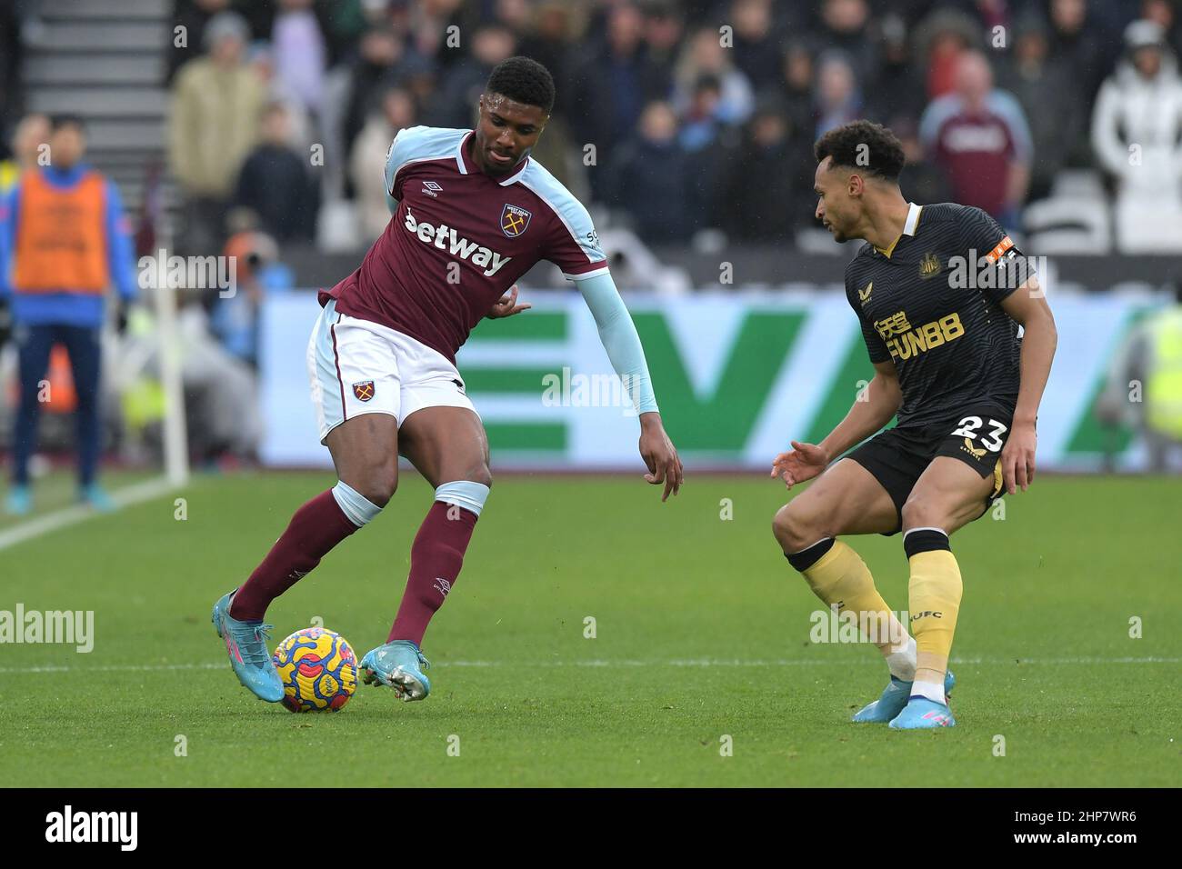 London, UK. 19th Feb, 2022. Ben Johnson of West Ham Utd and Jacob ...